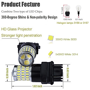 iBrightstar Newest 9-30V Super Bright Low Power 3157 4157 3057 3156 LED Bulbs with Projector Replacement for Back Up Reverse Lights and Tail Brake Parking Lights, Xenon White