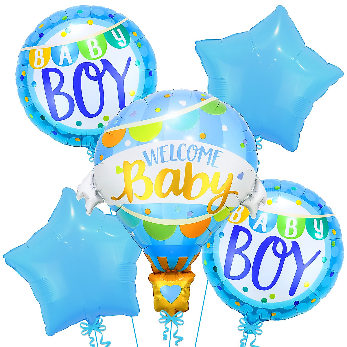 KatchOn, Welcome Baby Boy Balloons - 31 Inch, Pack of 5 Its A Boy Balloon Set | Welcome Baby Balloons for Welcome Home Baby Boy Decorations | Baby Shower Balloons for Boy | Baby Boy Balloon Decoration