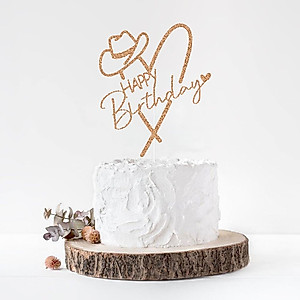 Cowgirl Happy Birthday Cake Topper, Mexican Western Birthday Cake Decor, Fiesta Theme Girls Birthday Party Decorations Rose Gold Glitter