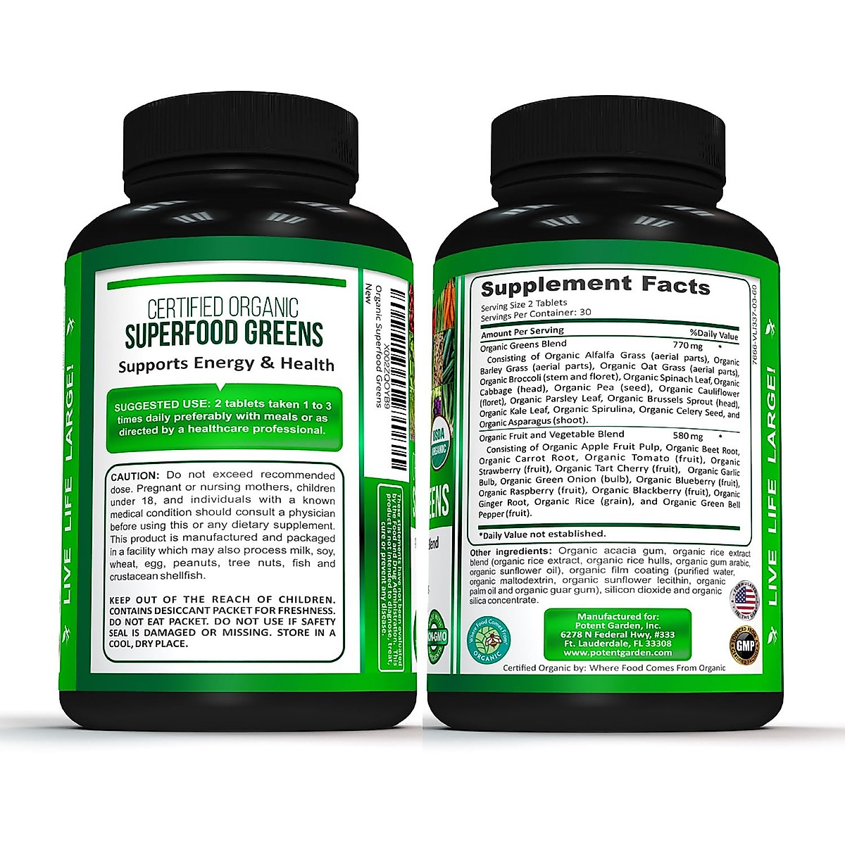 Potent Garden Organic Superfood Greens, Fruit and Veggies Supplement Rich in Vitamins & Antioxidants with Alfalfa, Beet Root & Tart Cherry to Boost Energy, Immunity & Gut Health, Greens Tablets 60 Ct