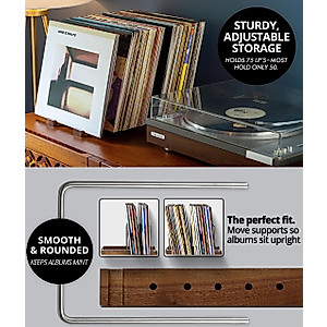 Durable Vinyl Record Storage Holder for 75 LPs, Solid Walnut Vinyl Record Stand with Built-in Now Playing Display, Sleek Vinyl Record Holder & Display for Albums