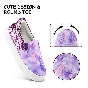 K KomForme Toddler Sneakers for Girls Boys Slip On Canvas Walking Shoes, Size 2 Big Kid, Purple Glitter