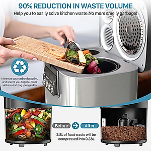 Electric Composter for Kitchen Indoor: 3.8L Large Capacity Odorless Composter Kitchen Counter, Smart Auto Garbage Disposal Home Compost Machine With Timer Display, Turn Waste to Pre-Compost for Plants