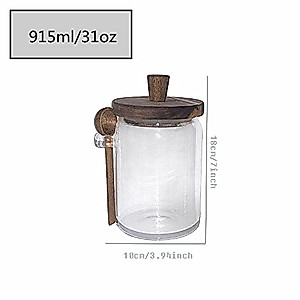 Piscepio Set of 3 Glass Jars Containers with Wooden Lids and Scoop Clear Canister Jars Set with Spoon for Kitchen Food Storage Coffee Tea Sugar Decorative Countertop Organization Jars 31 oz (3)