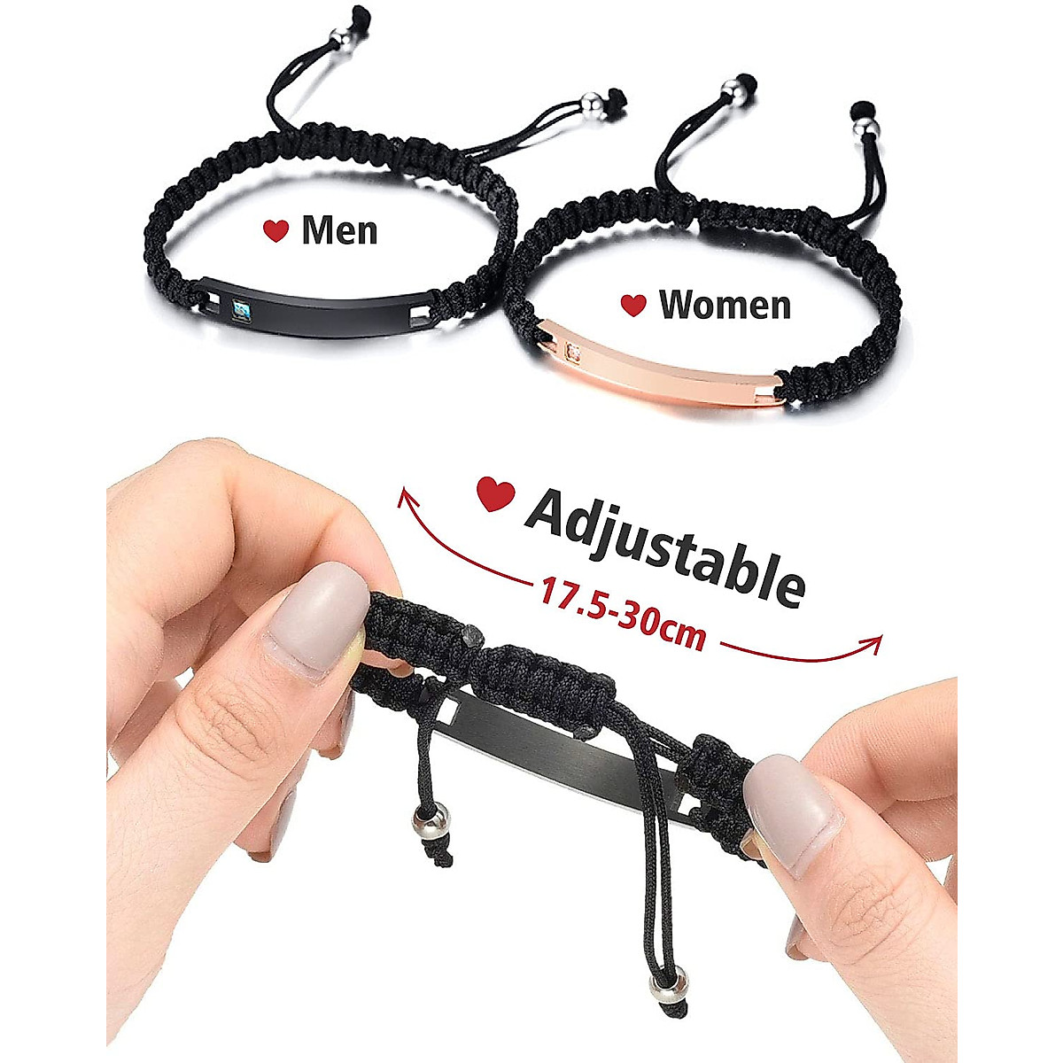 ShineSand Personalized Couples Bracelet for Women Men, Custom Name Bracelets Engraved Promise Words Relationship Bracelets Customized Gifts for Him and Her