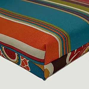 Pillow Perfect Reversible Floral Stripe Indoor/Outdoor Solid Back 1 Piece Square Corner Chair Cushion with Ties, Deep Seat, Weather, and Fade Resistant, 36.5" x 18", Brown/Orange Annie, 1 Count