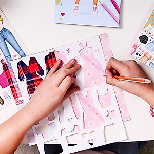 BSCOOL Fashion Studio Drawing, Coloring & Little Designer Creativity Book for Kids 4 and Up with Stickers, Stencils, Textures - Creative Fashion Design Sketchbook for Girls