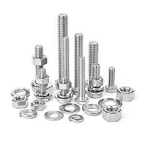 Hex Bolts Assortment Kit, VIGRUE 212PCS/53 Sets 1/4-20 5/16-18 3/8-16 Heavy Duty Bolts Screws Nuts Flat Spring Washers, Includes 10 Common SAE Sizes, 304 Stainless Steel