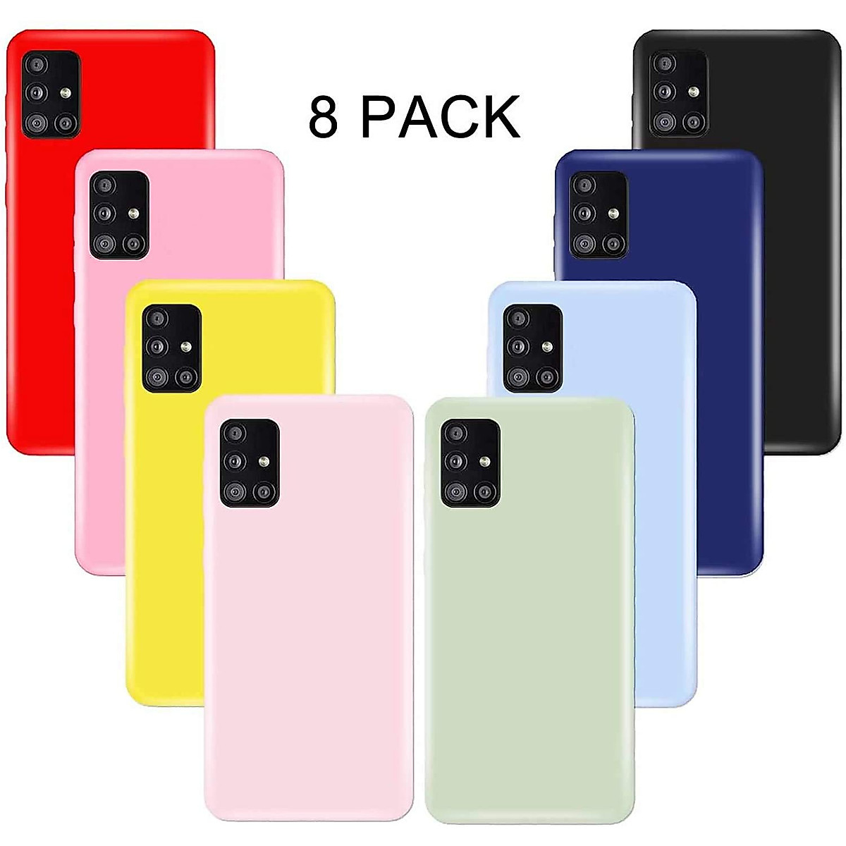 (8 Pack) for Samsung Galaxy A71 5G Case [NOT for Verizon A71 5G UW],Soft Silicone Gel Bumper Phone Case Shockproof Cover for Samsung A71 5G, Red, Light Pink, Yellow, deepPink,Green,Purple,Blue, Black