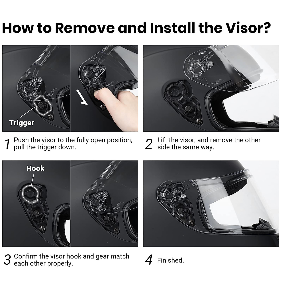 Favoto Full Face Motorcycle Helmet DOT Approved, Cascos para Motos Snowmobile Dirt Bike Helmet for Adults Men Women, Anti-Fog Film Included, Black, Large