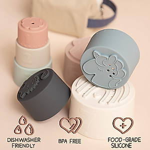 Moonkie Stacking Cups Toy, Fun Educational Baby Toys Silicone Soft Teething Toy, Age 6+ Months, 7 Piece Set