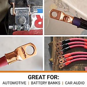 SELTERM 10pcs 2/0 AWG - 3/8" Stud - Battery Lugs, Heavy Duty Wire Lugs, Ring Terminals, Battery Cable Ends,00 Gauge Terminals, UL Bare Copper Eyelets Electrical Battery Terminal Connectors