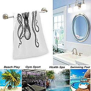 Naanle Chic Octopus Engraving Print Luxury 2 Piece Soft Fluffy Guest Decor Hand Towels, Multipurpose for Bathroom, Hotel, Gym and Spa (14" x 28",Black White)