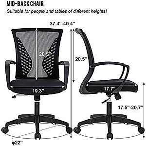 Home Office Chair Ergonomic Computer Desk Chair Mesh Task Chair with Lumbar Support Swivel Rolling Office Chairs Adjustable Mid Back Mesh Chair for Adults, Black