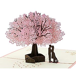 Penta Angel Handmade Cherry Blossom Card Pop Up 3D Flower Card Romantic Love Letter Greeting Anniversary Wedding Valentine Birthday Gift Card Blank Stationery Paper Card for Her Him Husband Wife