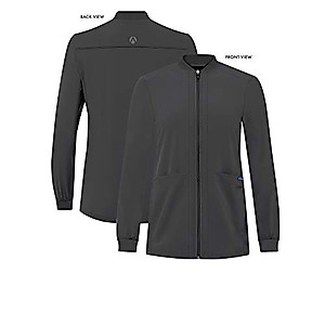 Adar Addition Scrubs for Women - Zippered Bomber Scrub Jacket - A6200 - Pewter - S