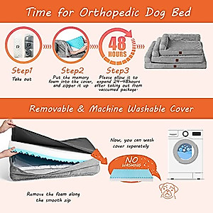 EHEYCIGA Memory Foam Orthopedic Dog Bed for Large Dogs, Waterproof Dog beds with Washable Removable Cover, Cozy Plush Dog Sofa Bed, L Shaped Pet Bed with Waterproof Lining and Nonskid Bottom, Grey