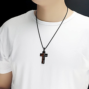 Susook Football Cross Necklace for Men Bible Verse I CAN DO All Things Stainless Steel Sport Pendant for Men(Black)