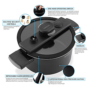 TONLEA 4 Quart Aluminum Pressure Cooker, Pressure Canner with One-hand Operating Glass Lid, 2-3 KPa Pressure Cooker Safer for Canning, Pressure Cookder Easy to Clean(Black, MPC-22-Black)