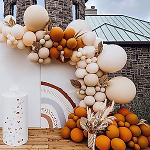DIY 134Pcs Neutral Double-Stuffed Balloon Garland Arch Kit, Boho Garland Double Layer Matte Orange Cream Peach Apricot Balloons Set for Wedding Birthday Baby Shower Balloons Party Decorations