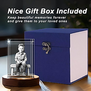 DAIYI Custom 3D Crystal Photo Personalized Photos Cubes for Pictures,Laser Engraved Crystals with Your Own Picture Wedding Birthday Gift Cube Size W2xL2 Inches