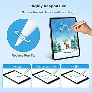 Stylus Pen for iPad 2018-2022 with a extra Nib, LasAnclas Digital Pencil with Palm Rejection& Magnetic Adsorption& Tilting Detection for smooth Drawing& Writing, for Apple iPad tablet (Pro, Air, Mini)