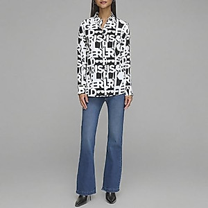 Karl Lagerfeld Paris Women's Logo Oversize Blouse, Black/White Combo