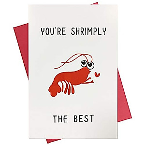 Funny Birthday Card, Cute Anniversary Card for Husband Wife GF BF, Shrimply The Best Love Card for Him or Her