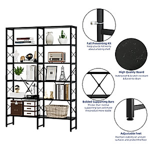 NUMENN Double Wide 6 Tier Bookshelf, Open Large Book Shelves, Tall Bookcases, Shelf Storage Organizer, Wood and Metal Display Shelf for Bedroom, Living Room and Home Office, Black