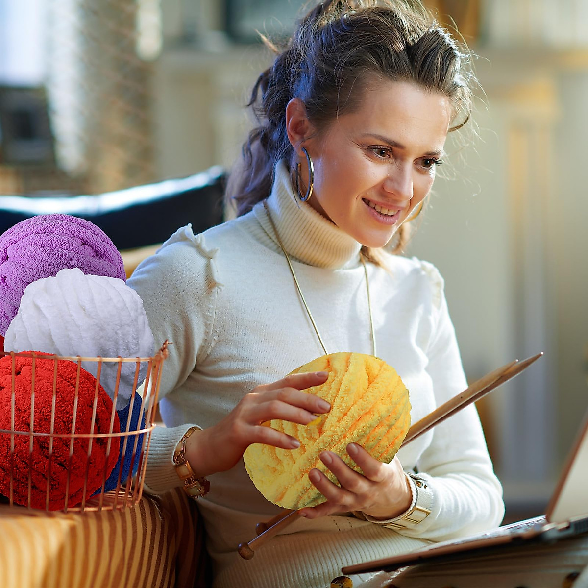 Timgle 24 Pack Chunky Chenille Yarn for Crocheting (29 Yards Each Skein), Bulky Thick Fluffy Yarn for Knitting, Chenille Yarn Soft Velvet Yarn Blanket Yarn for Arm DIY Weaving Crafts Projects