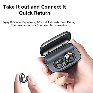 HIJUNE Wireless Ear Clip Bone Conduction Headphones, Open Ear Mini Bone Conduction Headphones for Running Sports (Red)