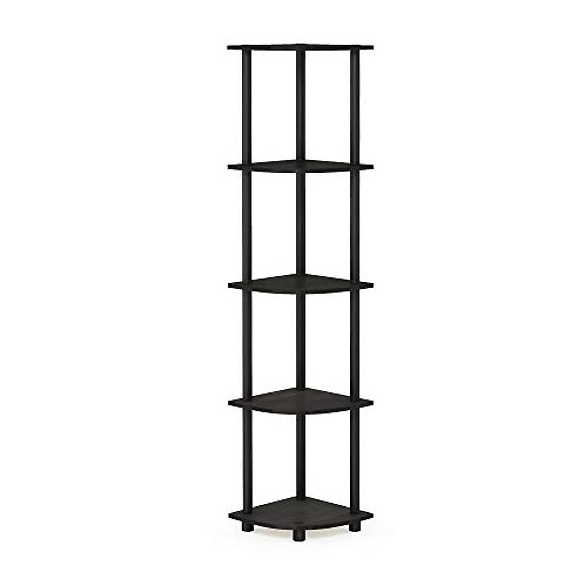 Furinno LACi 4-Bins System Rack, 11.3(W) x 28.8(H) Inch, Espresso/Black & Turn-N-Tube 5 Tier Corner Display Rack Multipurpose Shelving Unit, 1-Pack, Espresso/Black