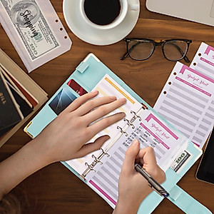 Budget Binder, A6 Marble PU Leather Binder, Money Saving Organizer/ Planner with 8 Zipper Cash Envelopes, 12 Expense Budget Sheets & 2 Letter Label Sticker for Budgeting