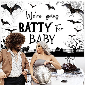 kreat4joy Halloween Baby Shower Decorations Backdrop, Bat Baby Shower Decorations We're Going Batty for Baby Backdrop Banner for a Baby is Brewing Baby Shower Photography Background Decorations