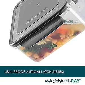 Rachael Ray Leak-Proof Nestable Container Food Storage Bin Set, 10-Piece Square, Gray Lid