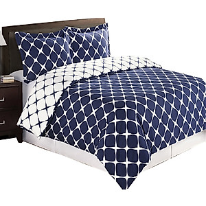 Royal Tradition Bloomingdale 300-Thread-Count 100-Percent Cotton King-California King Duvet Cover Set, Navy and White
