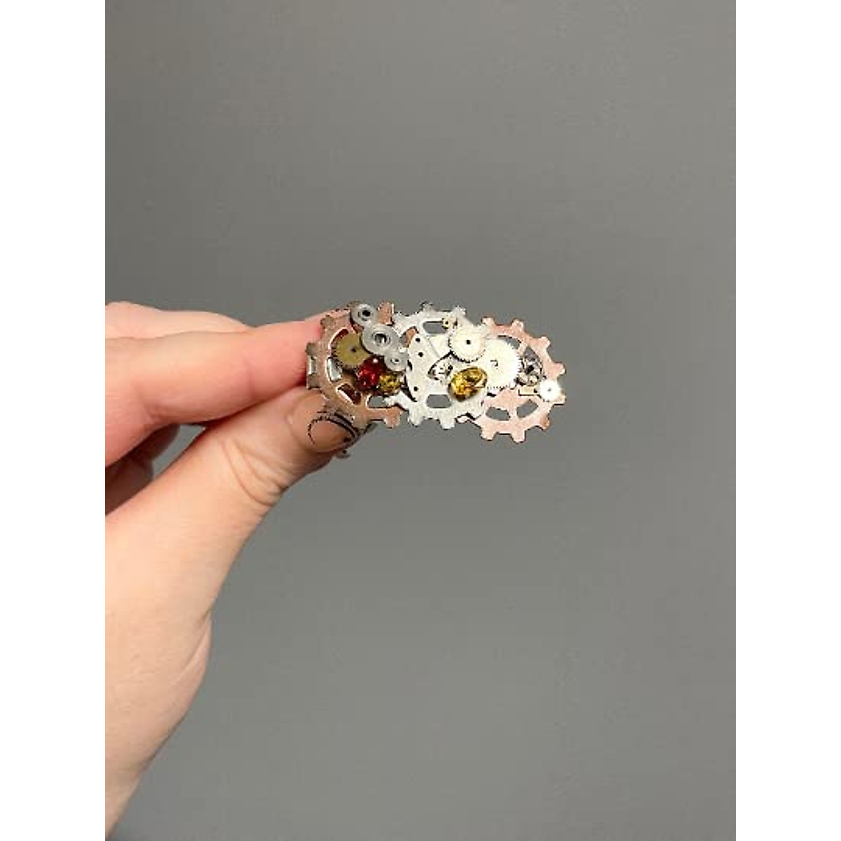 Steampunk hair clip with red garnet gemstone and Citrine gemstones