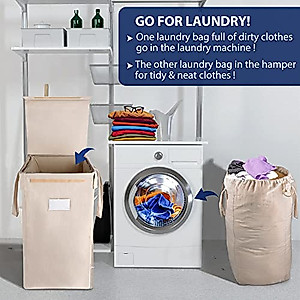 MCleanPin Laundry Hamper with Lid and 2 Removable Liners, 71 LCollapsible Dirty Clothes Hamper for laundry and 2 Handles, Foldable Baby Nursery Hamper Dorm Room Laundry Bags for College, Beige