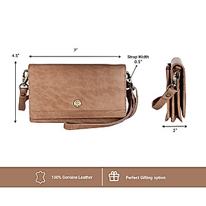 LEDERBUCK Real Leather Smartphone Crossbody Handbag Wristlet Purse Clutch for Women (Nougat)