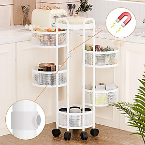 HEVIRGO Rotating Storage Shelves Rack,5 Tier Fruit & Vegetable Basket Stand,Kitchen Vegetable Storage Organizer,Fruit Basket Floor Stand Shelf Fruit Tower for Kitchen Bathroom Laundry Black