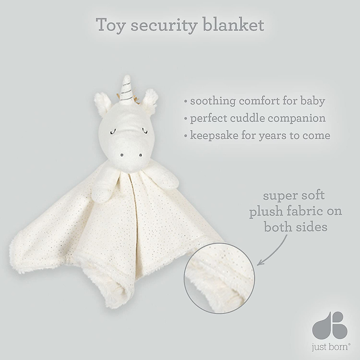Just Born Boys and Girls Newborn Infant Baby Toddler Nursery Cuddleplush Toy Animal Security Blanket, Gray Elephant, One Size