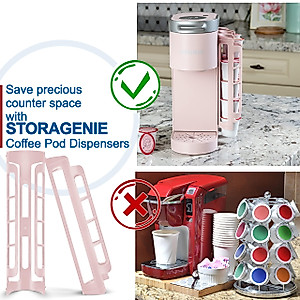 STORAGENIE Coffee Pod Holder Side Mount K Cup Pods Dispenser compatible with Keurig Coffee Makers, Perfect for Small Counters, Holiday Version(2 Rows/For 10 K Cups, PINK)
