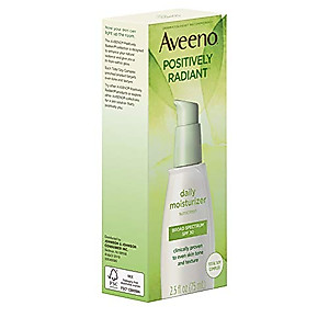 Aveeno Positively Radiant Daily Facial Moisturizer with Total Soy Complex and Broad Spectrum SPF 30 Sunscreen, Oil-Free and Non-Comedogenic, 2.5 fl. oz