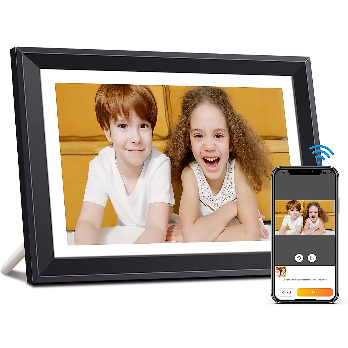 WOZIFAN Digital Photo Frame 10.1 Inch WiFi Smart Digital Picture Frame with 16GB Memory, 1280 * 800 HD Screen, Share Photos and Videos Instantly via Email or App, Auto-Rotate, Gifts for Dad - Black
