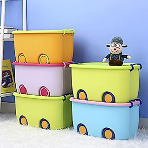 DOITOOL Storage Bins Stackable Box Stackable Organization Box with Wheel Clothes Sundries Book Container Bin for Home Bedroom Nursery Room Orange Storage Containers