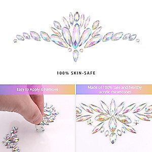 SAOROPEB Face Gems - 6 Sets Mermaid Face Jewels Temporary Tattoo Stickers Acrylic Crystal Glitter Stickers Waterproof Eye Gems Stick On Rainbow Tears Rhinestone for Party, Rave Festival