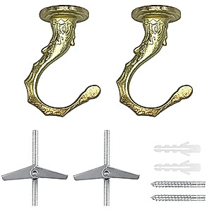 2 Sets Swag Ceiling Hooks Heavy Duty Swag Hook with Hardware for Hanging Plants Ceiling Installation Cavity Wall Fixing (2, Gold)