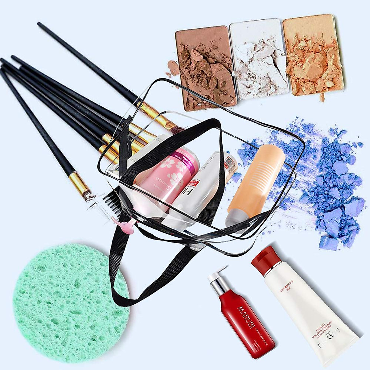 SYIDINZN Cosmetic Bag 3 Pack Clear Travel Toiletry Bag Set with Zipper Make-up Pouch Handle Straps | Waterproof Packing Organizer Storage Diaper Pencil Bags (Black)