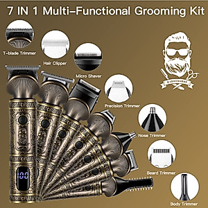 Scttomon Beard Trimmer Kit Professional Hair Clipper Trimmer Zero Gapped T-Blade Trimmer Electric Shaver Razor Nose Body Trimmer for Men Cordless Grooming Kit 7 in 1