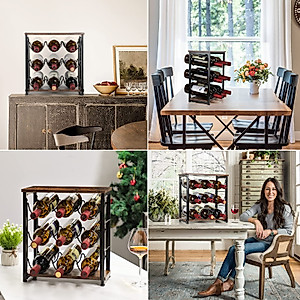 Brightever Wine Rack Countertop, Wood Wine Storage Cabinet Shelf, 3-Tier 9-Bottle Black Tabletop Wine Bottle Holder, Freestanding Wine Bottles Organizer, Wine Rack for Home Kitchen Pantry Bar